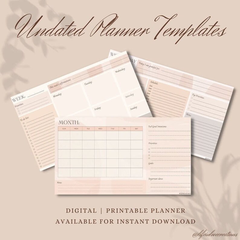 Undated Planner Templates | Daily, Weekly, and Monthly - Etsy