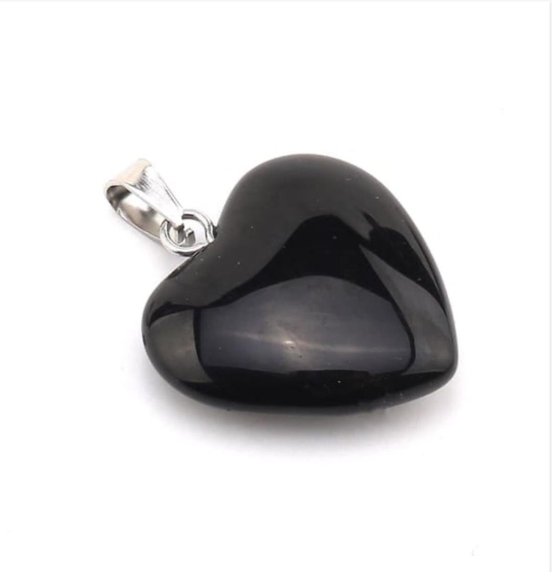 Handcrafted Black Onyx Heart Pendant: Natural Gemstone Necklace - Etsy