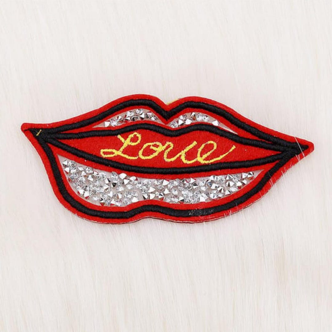 Stoned Lip Iron-on Applique Patch - DIY Fashion Embellishment - Sparkling Stoned Lip Applique ...