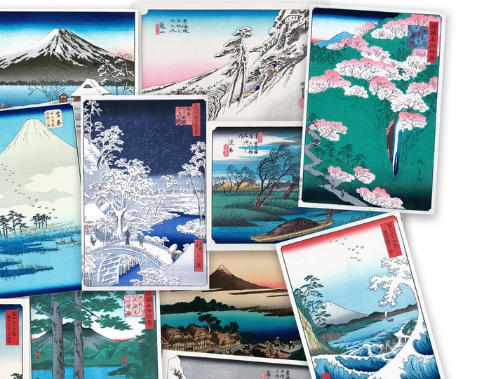 Vintage Japanese Art Stickers. Cool Tones, Blue Junk Journal, Planner ...