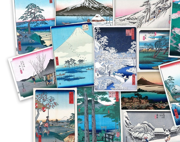 Vintage Japanese Art Stickers. Cool Tones, Blue Junk Journal, Planner ...