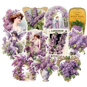 Victorian Lilac Stickers. Vintage Purple Flower Stickers. Junk Journal ...