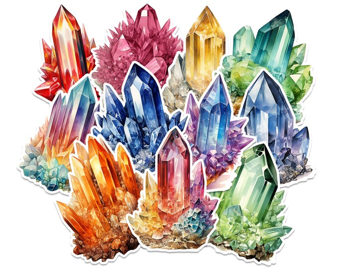 Crystal Cluster Sticker Pack. Colorful Crystals, Vintage Stickers ...