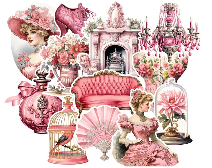 Victorian Pink Sticker Pack. Vintage Stickers, Handmade Gifts, Journal ...