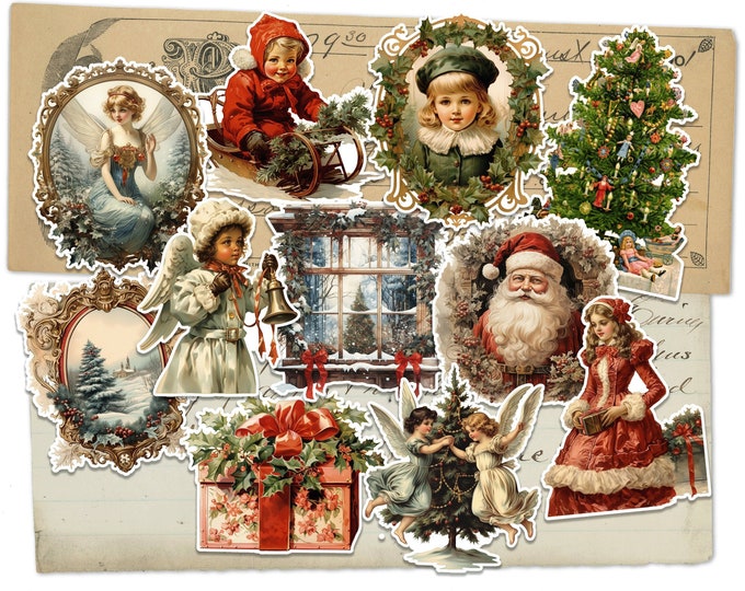 Victorian Christmas Stickers Pack. Junk Journal, Ephemera, Antique ...