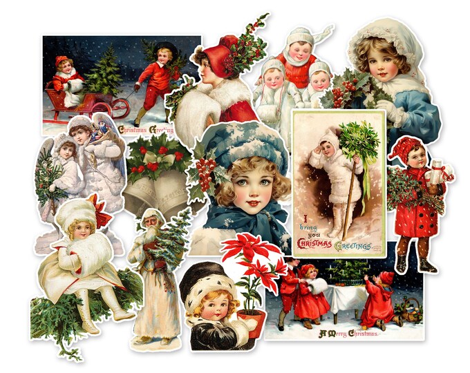 Classic Snowy Christmas Sticker Pack - Vintage Christmas Stickers ...