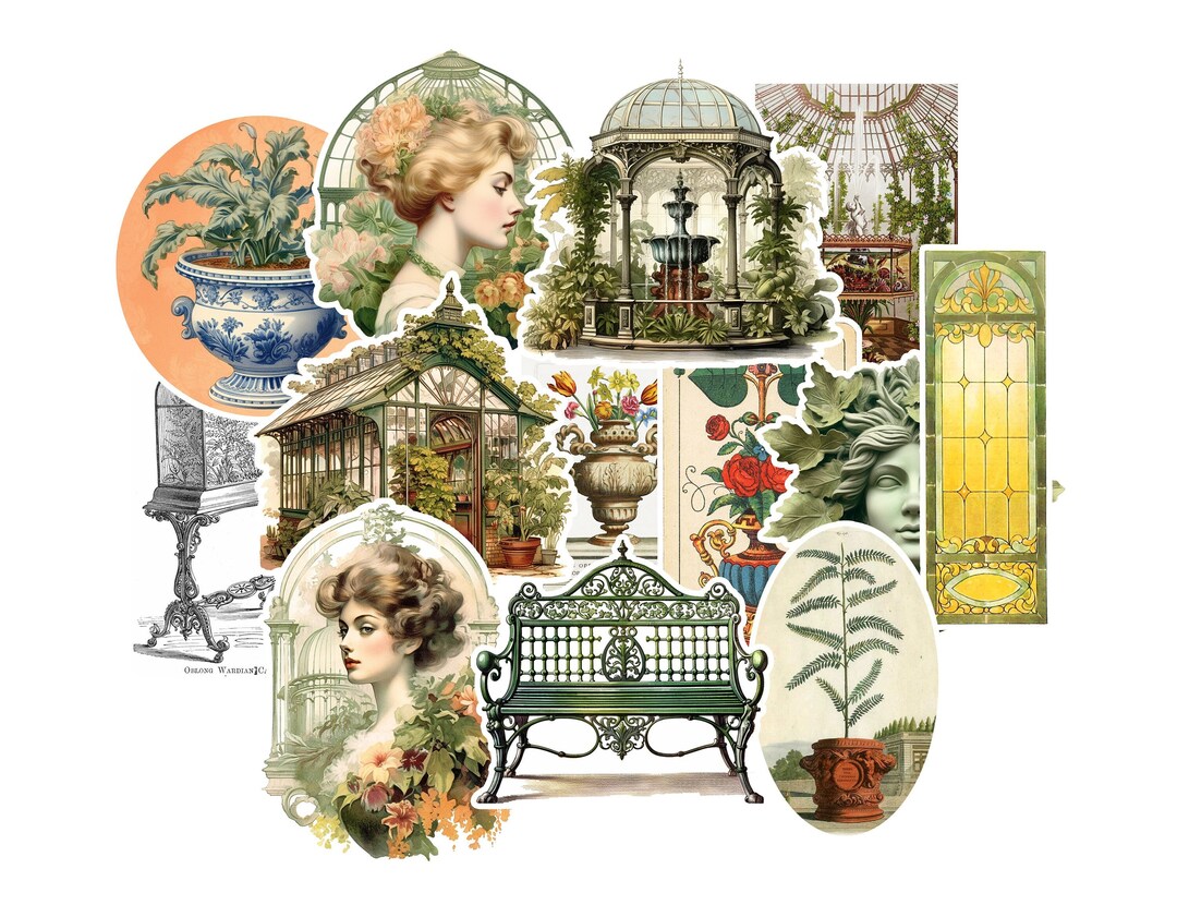 In the Victorian Greenhouse Sticker Pack. Vintage Stickers, Botanical ...