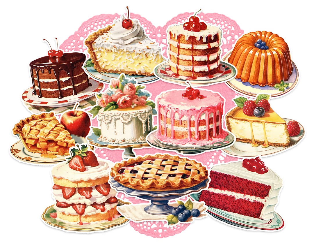 Vintage Cute Cakes & Pies Sticker Pack Kitsch, Handmade Journal ...