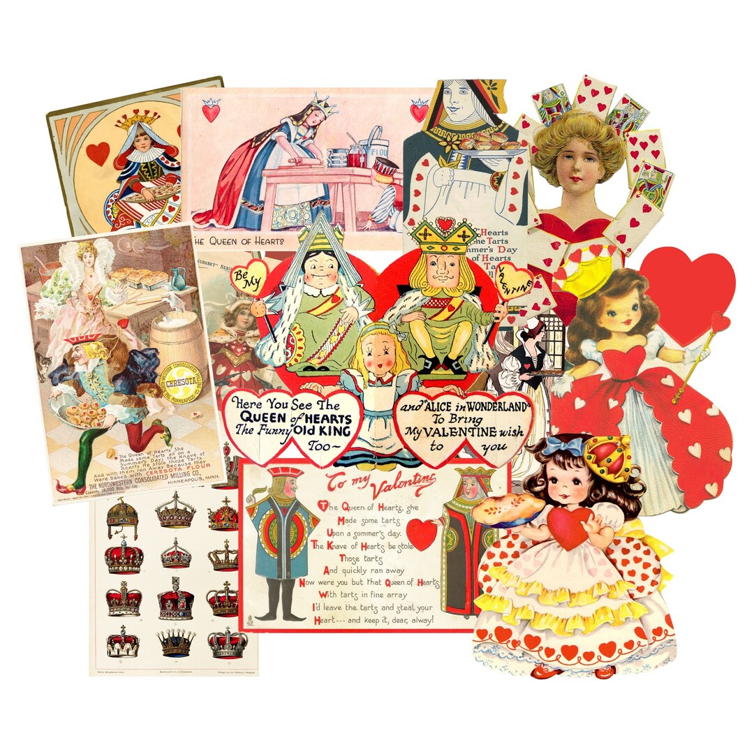 Vintage Queen of Hearts Sticker Pack. Alice in Wonderland Stickers ...