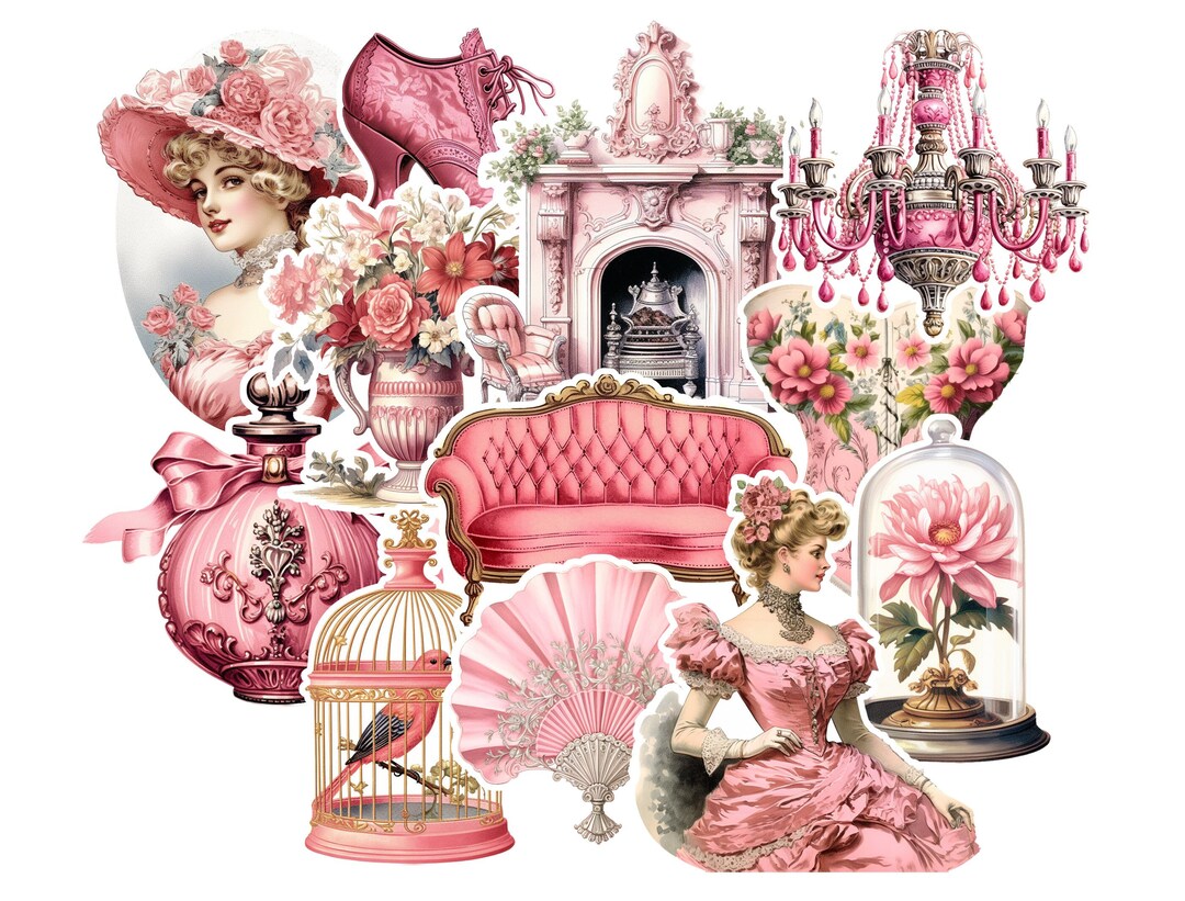 Victorian Pink Sticker Pack. Vintage Stickers, Handmade Gifts, Journal ...