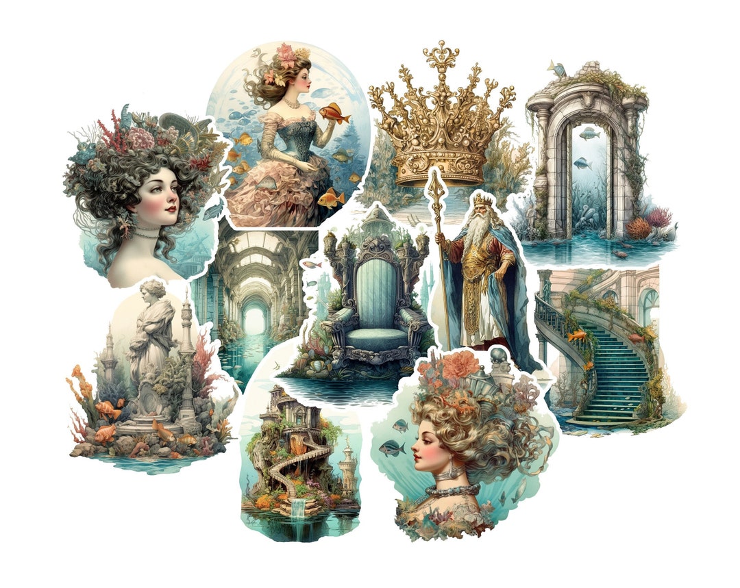Underwater Kingdom Sticker Pack. Atlantis Stickers, Vintage Stickers ...