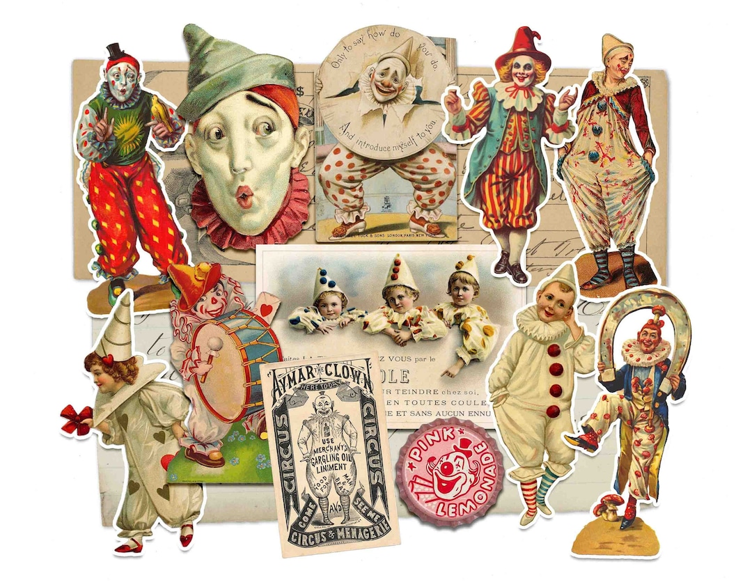 Victorian Clown Sticker Pack Vintage Circus Stickers Pierrot Ephemera ...