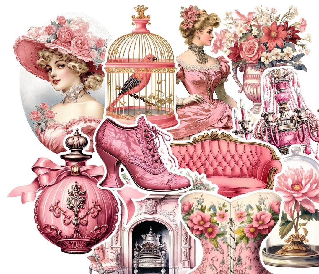 Victorian Pink Sticker Pack. Vintage Stickers Handmade Gifts - Etsy
