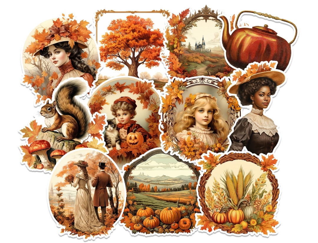 Victorian Autumn Sticker Pack. Set 1. Fall Decor, Vintage Stickers ...
