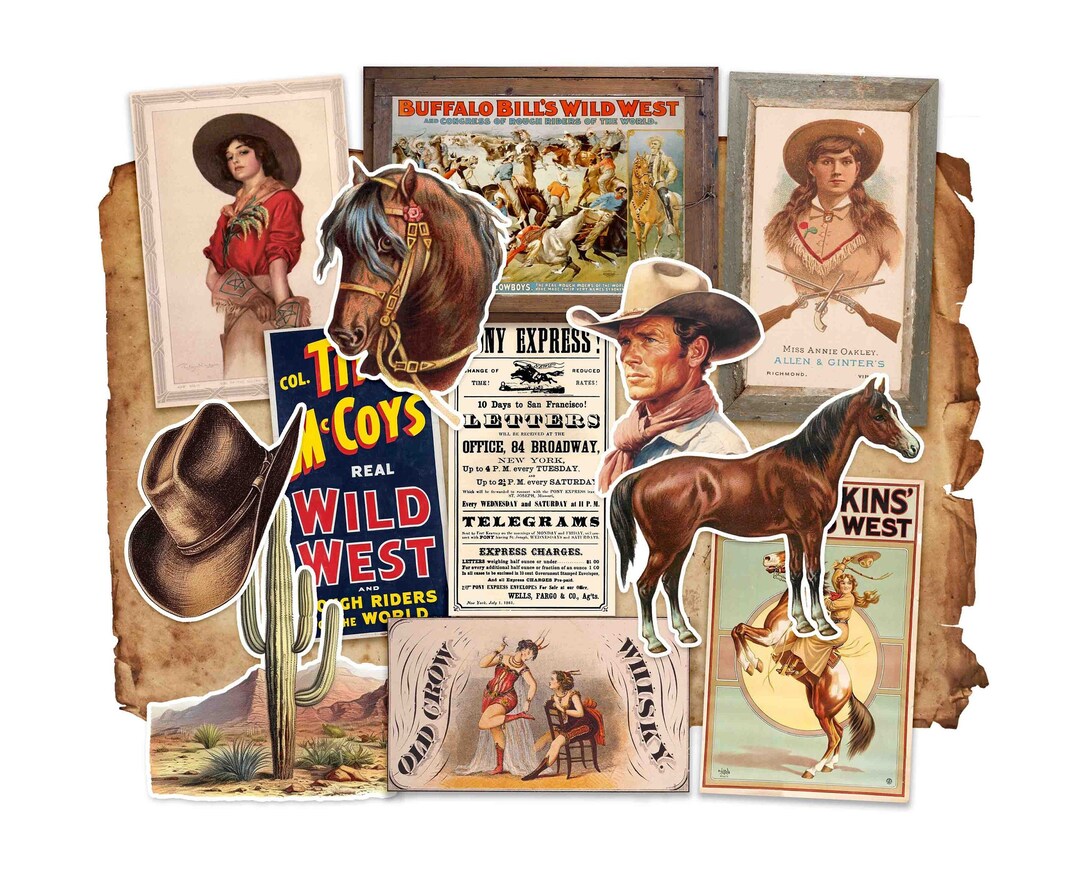 Vintage Wild West Sticker Pack Cowboy and Cowgirl Horse Lovers History ...