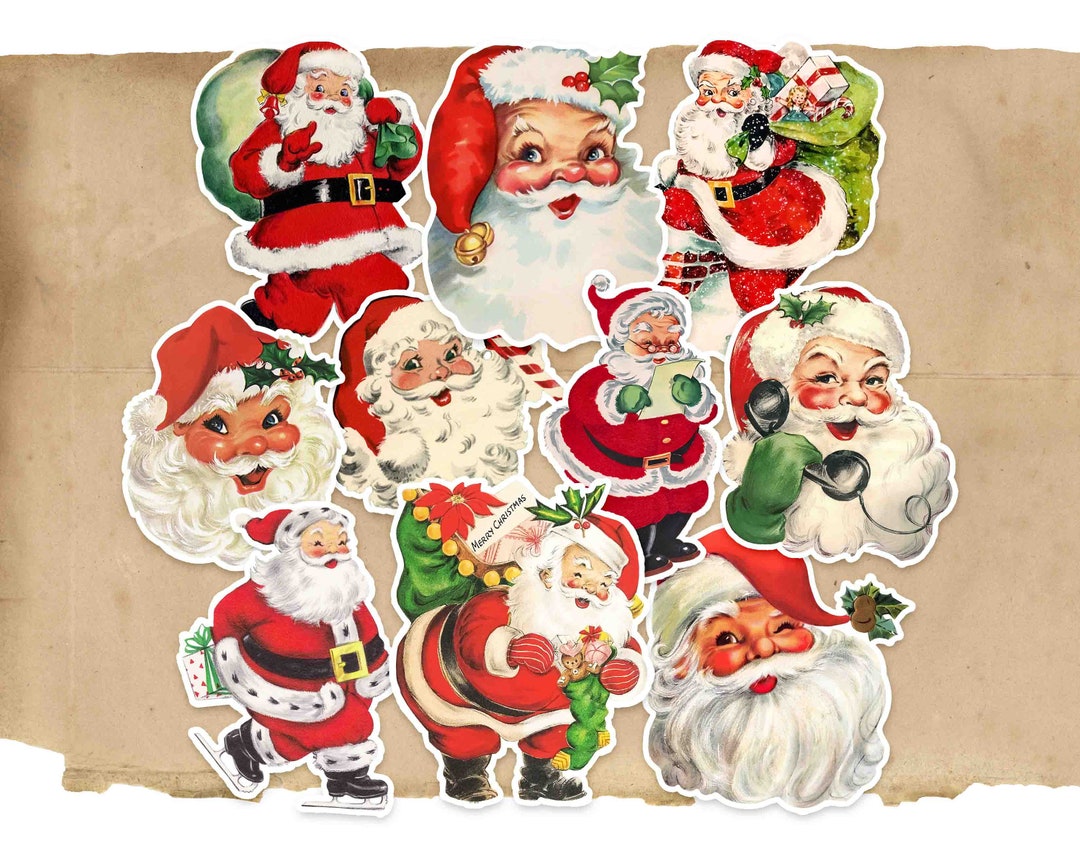 Vintage Santa Sticker Pack Retro Christmas Stickers Handmade Gifts ...
