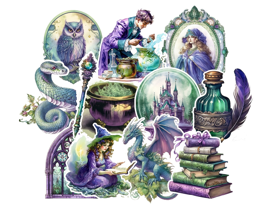 Magical School Sticker Pack. Vintage Stickers, Witches and Wizards ...