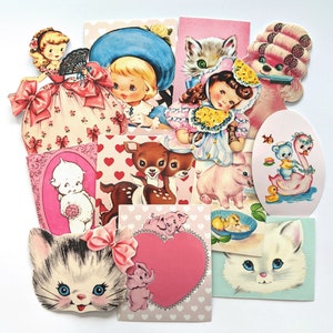 Vintage Pink Stickers Pack. Handmade Cute Kitsch Journal Stickers. Cat ...
