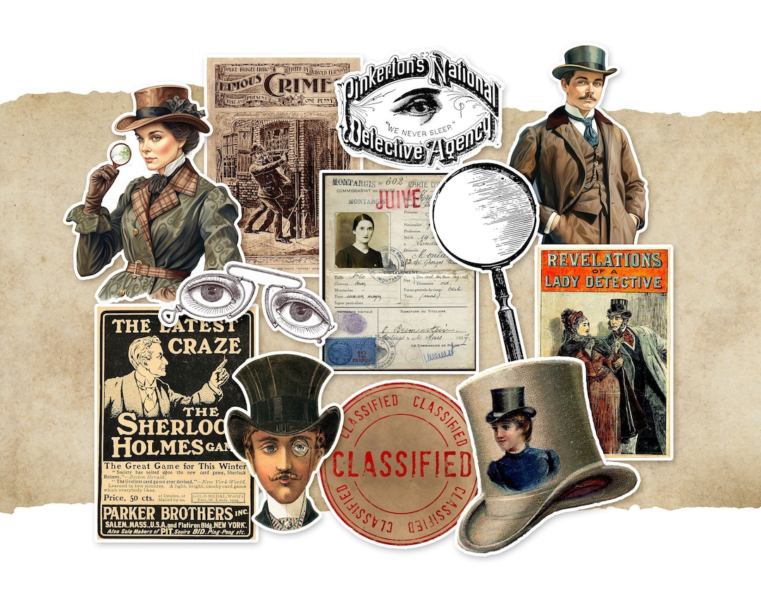 Vintage Detective Sticker Pack. Junk Journal Supplies, Ephemera, Laptop ...