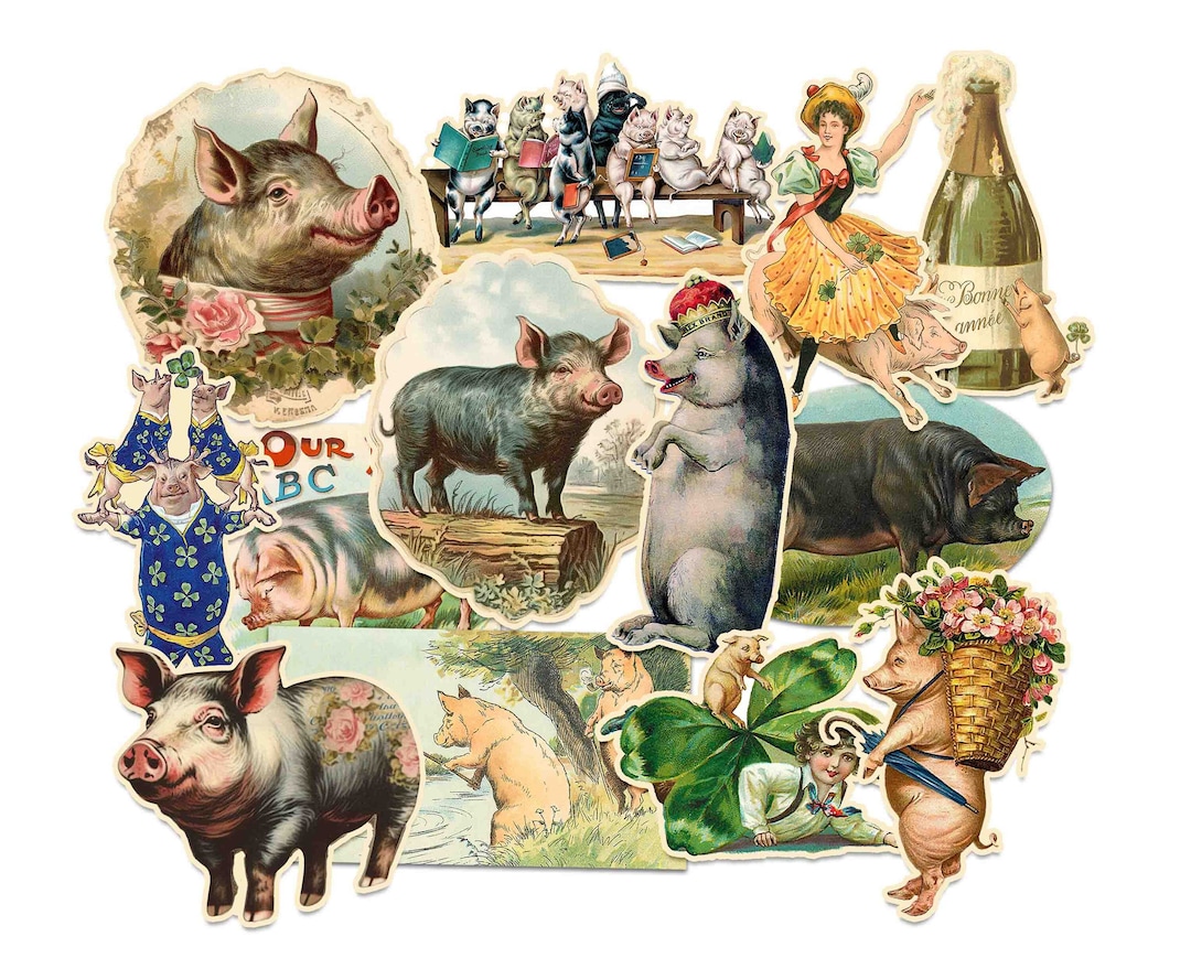 Victorian Pigs Stickers. Vintage Stickers, Junk Journal Supplies ...