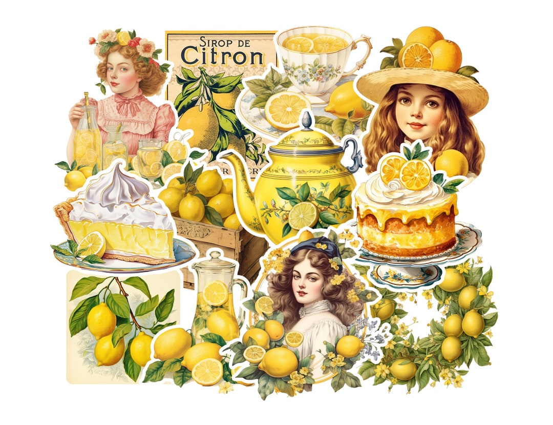 Vintage Lemon and Citrus Sticker Pack. Handmade Gifts, Yellow Junk ...