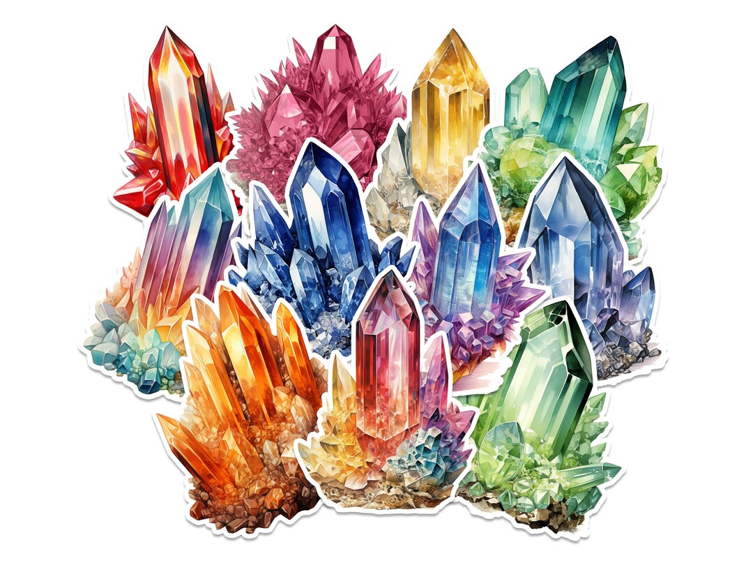 Crystal Cluster Sticker Pack. Colorful Crystals, Vintage Stickers ...