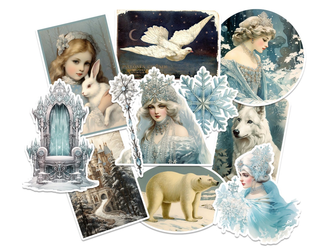 Vintage Snow Queen Sticker Pack. Victorian Ice Queen, Vintage Winter ...