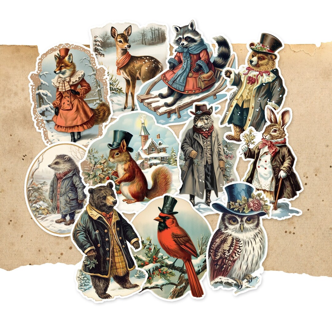 Vintage Woodland Winter Friends Sticker Pack. Cottagecore Stickers ...