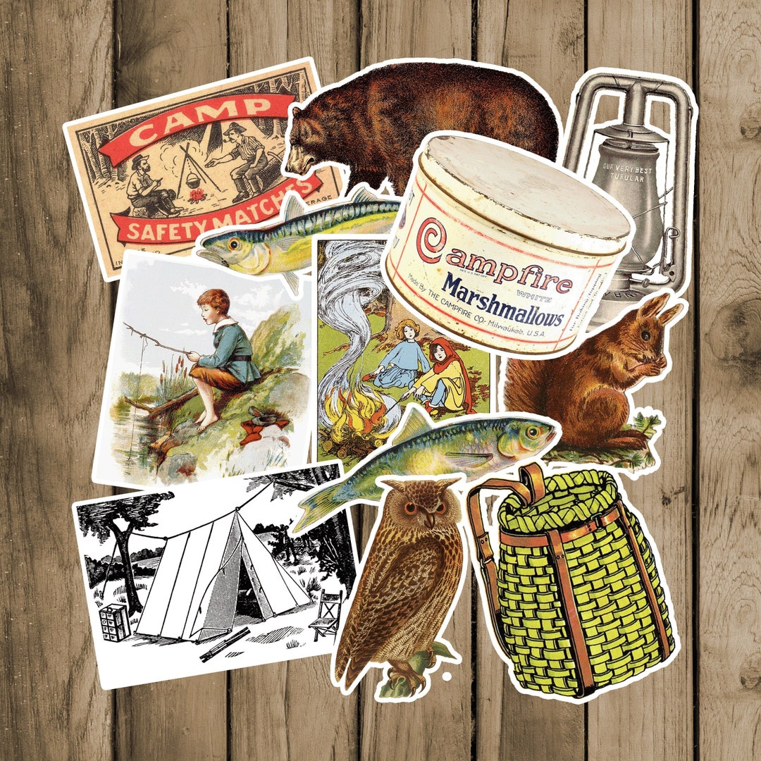Vintage Camping Sticker Pack. 12 Stickers. Junk Journal, Ephemera ...