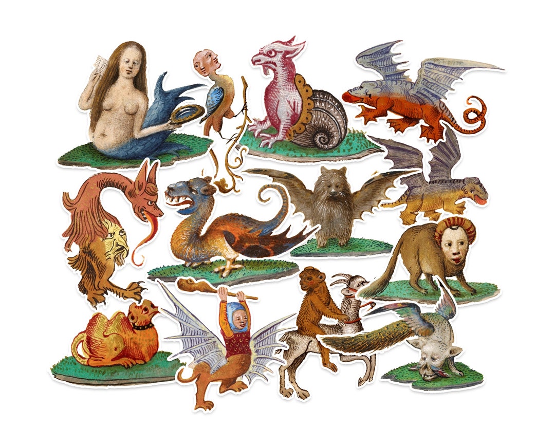 Medieval Mythical Creature Sticker Pack Dragon Stickers Vintage ...