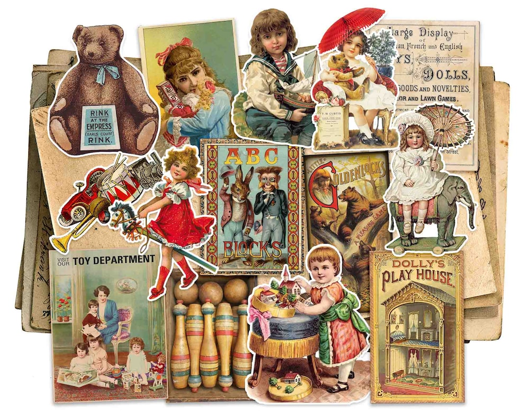 Antique Toy Sticker Pack Victorian Stickers Vintage Ephemera Handmade ...