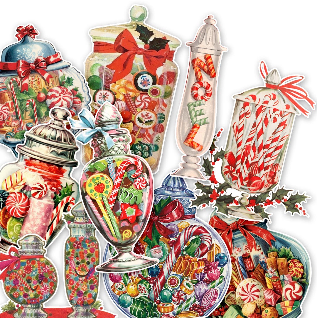 Vintage Christmas Candy Jar Sticker Pack, Vintage Stickers, Laptop ...