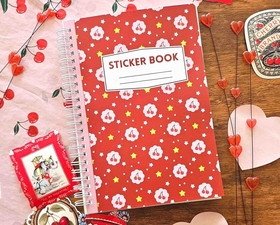 Sticker Book Cute Cherry and Star Pattern Reusable Sticker Album 50 ...