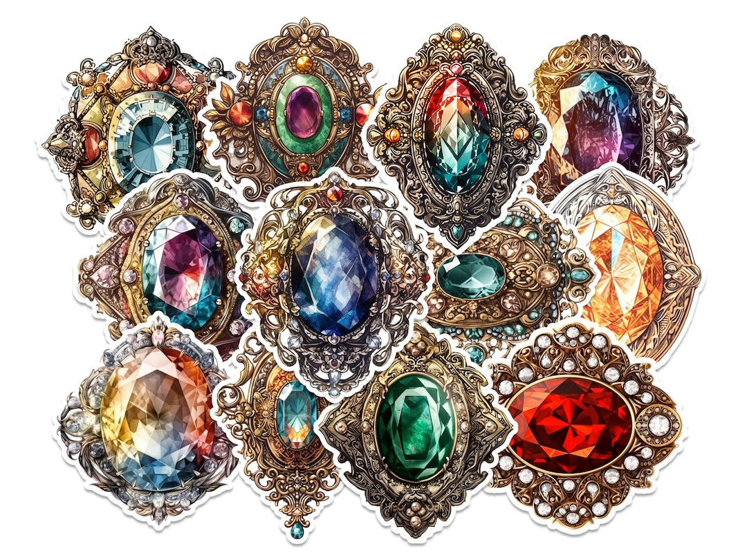 Vintage Gemstone Brooch Sticker Pack. Jewelry Stickers, Stickers for ...