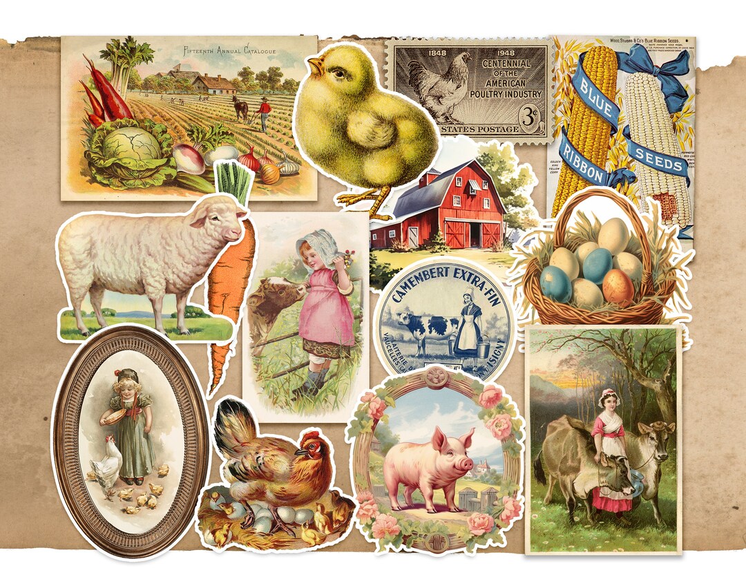 Vintage Farm Sticker Pack Victorian Farmhouse Stickers Chicken Stickers ...