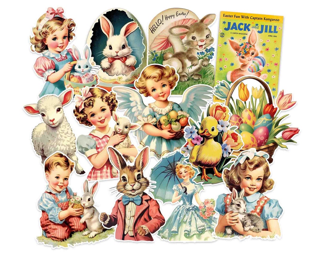 Cute Vintage Easter Sticker Pack Retro 1950's Style Kitsch Stickers ...
