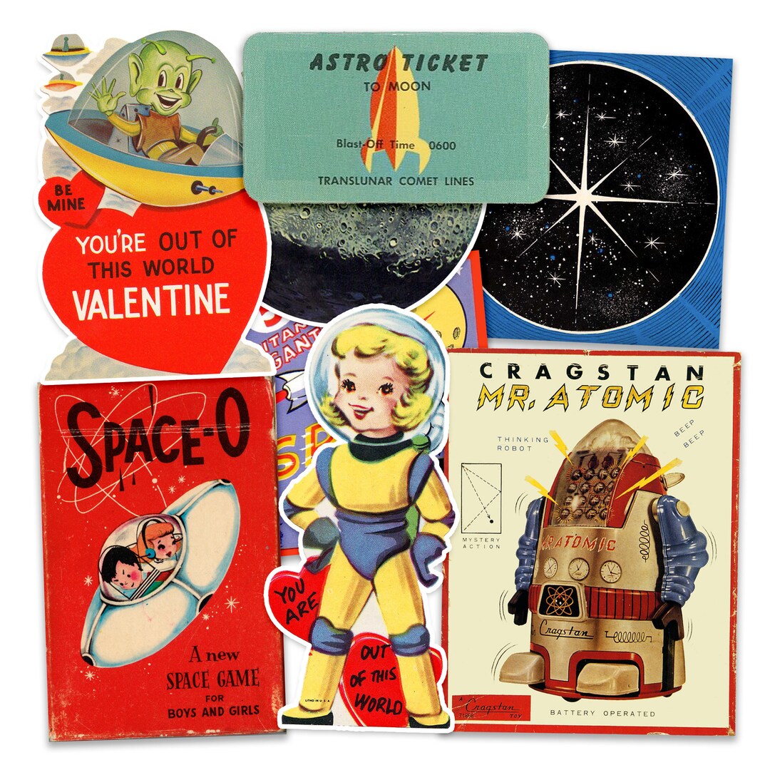 Retro Space Sticker Pack Outer Space Lovers Vintage Stickers Mid ...