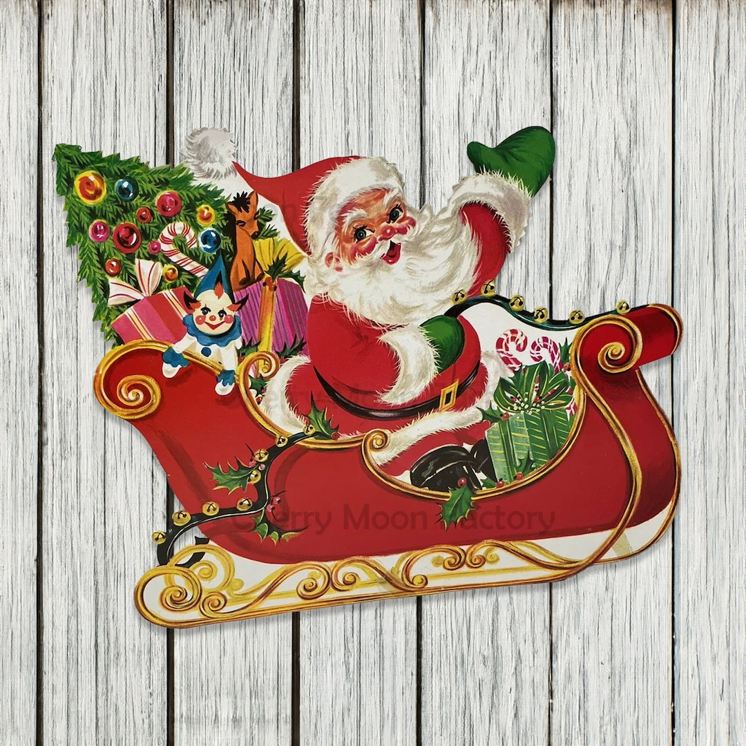 Vintage Christmas Santa in His Sleigh Paper Cut Out. Handmade ...
