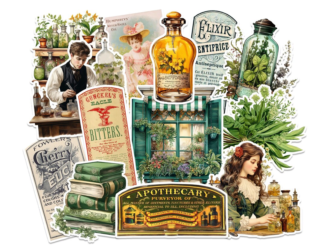 Victorian Apothecary Stickers. Set 2. Handmade Vintage Stickers, Herb ...
