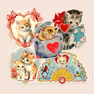 Vintage Cat Stickers Pack. Handmade Cute Kitsch Style Journal Stickers ...