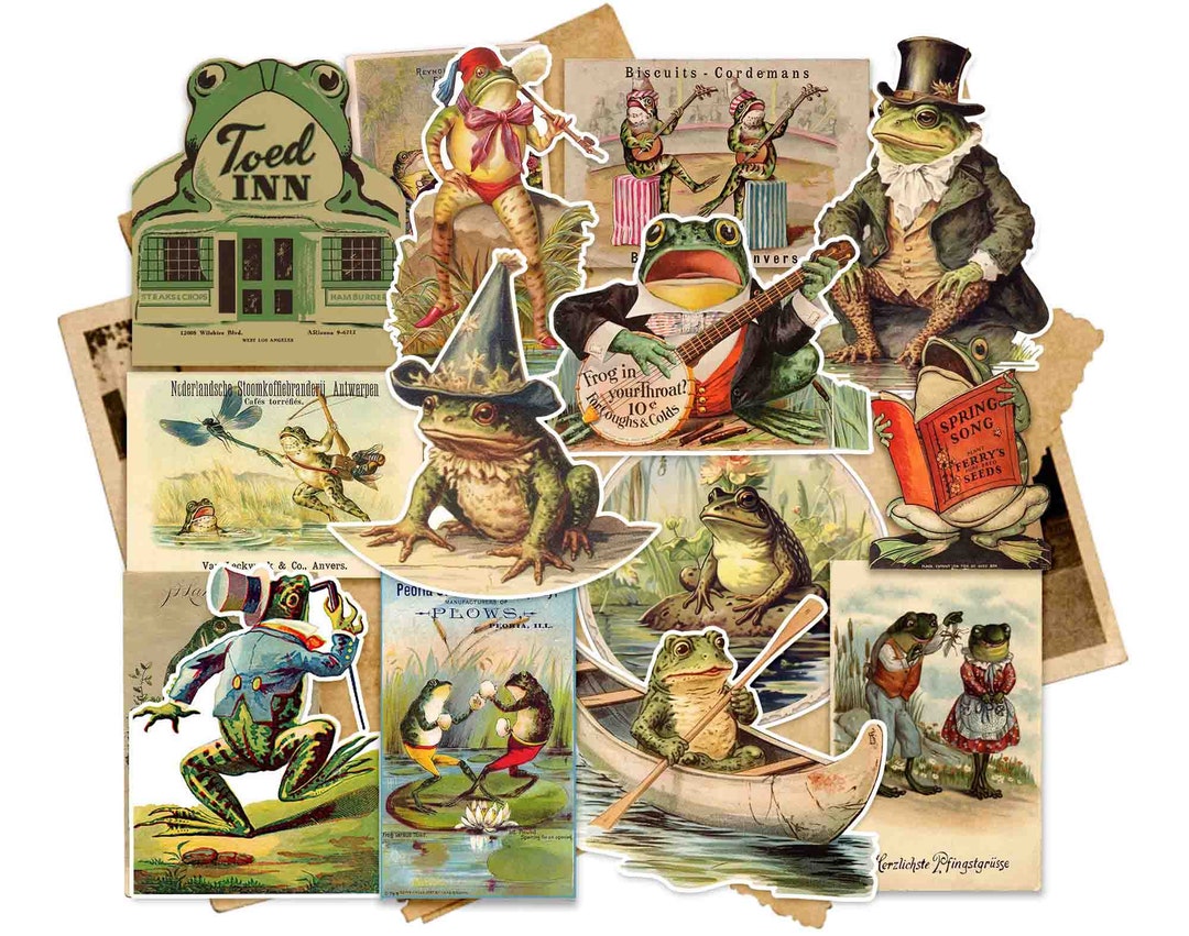 Vintage Frog and Toad Sticker Pack Set 2 Cottagecore Ephemera Laptop ...