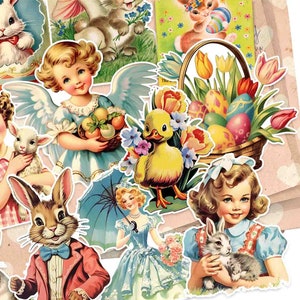 Cute Vintage Easter Sticker Pack Retro 1950's Style Kitsch Stickers ...