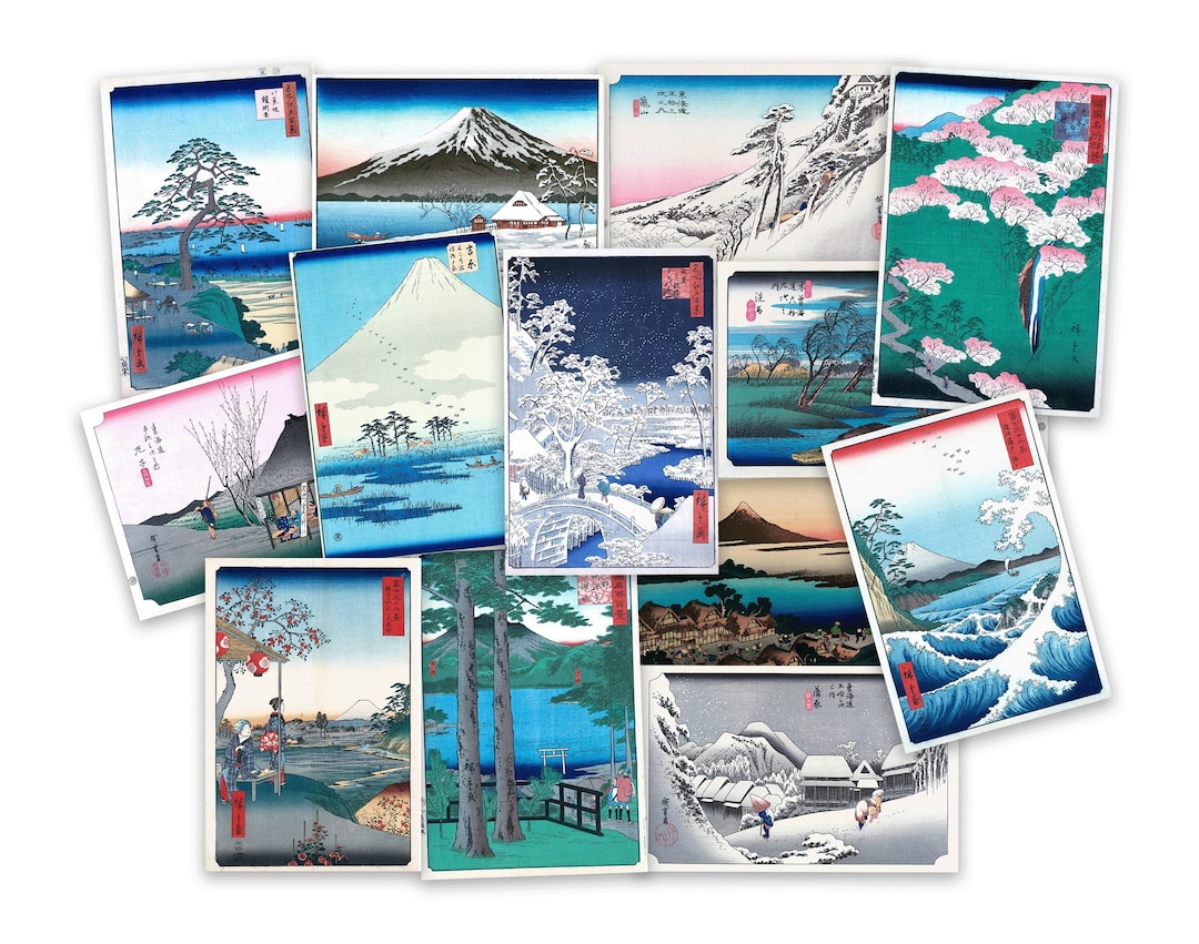 Vintage Japanese Art Stickers. Cool Tones, Blue Junk Journal, Planner ...