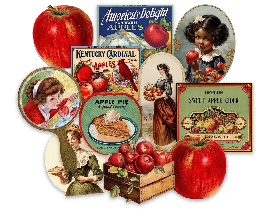 Vintage Apple Sticker Pack Fall Decor Handmade Gifts Red Junk Journal ...
