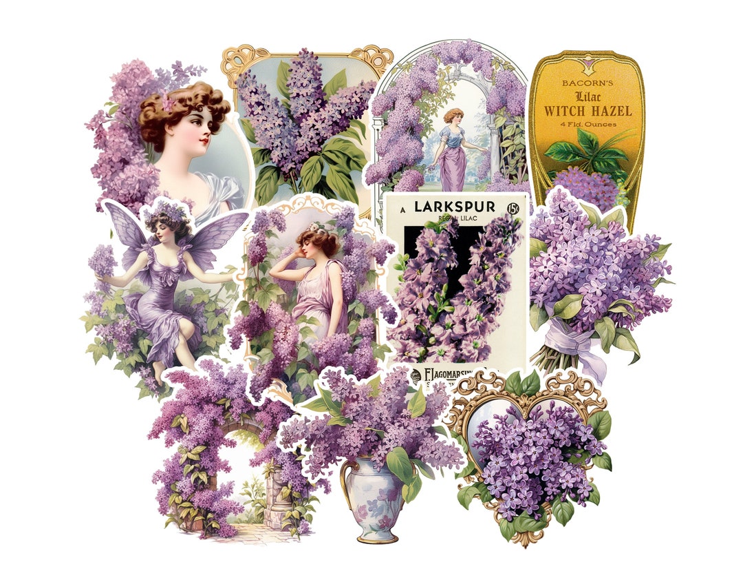 Victorian Lilac Stickers. Vintage Purple Flower Stickers. Junk Journal ...
