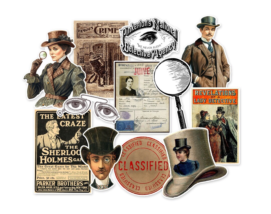 Vintage Detective Sticker Pack. Junk Journal Supplies - Etsy