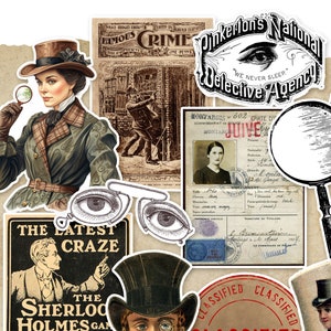 Vintage Detective Sticker Pack. Junk Journal Supplies, Ephemera, Laptop ...