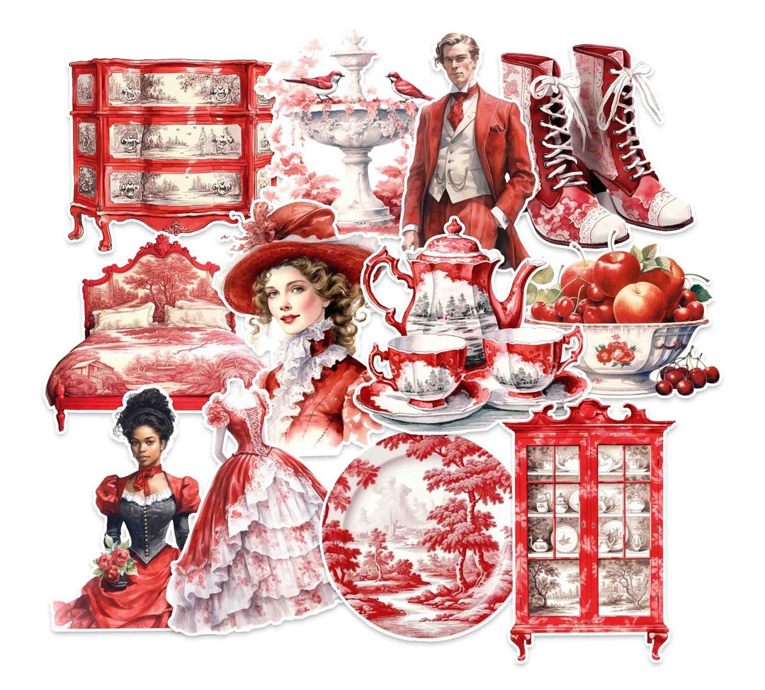 Vintage Red Delft Sticker Pack Toile De Jouy Pottery Stickers vintage ...
