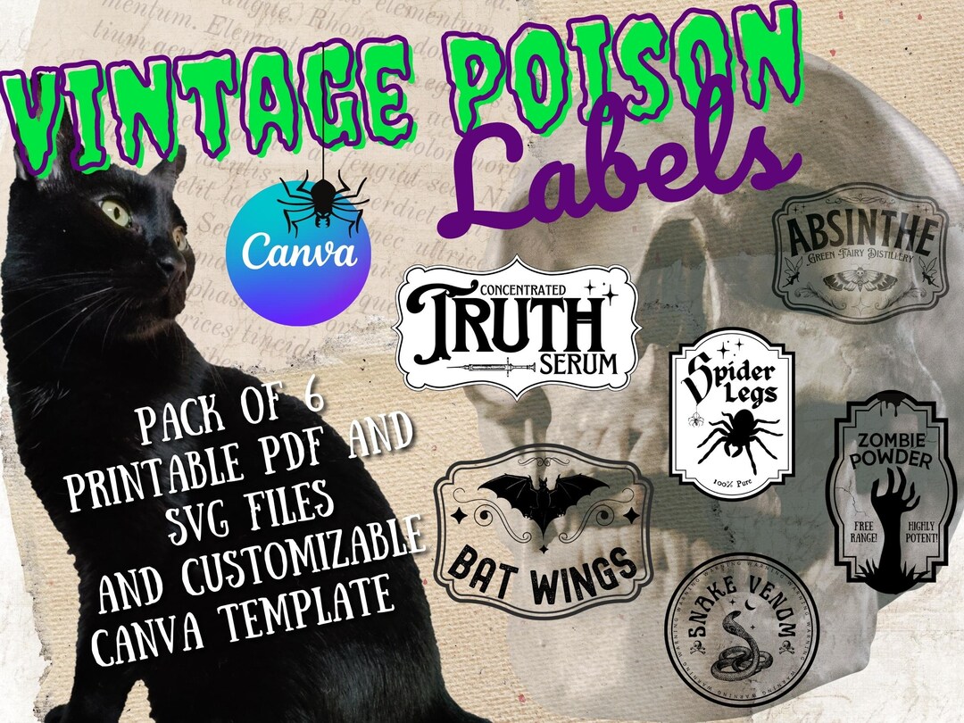 Vintage Gothic Bottle Labels, Printable Poison Labels, DIY Labels for ...