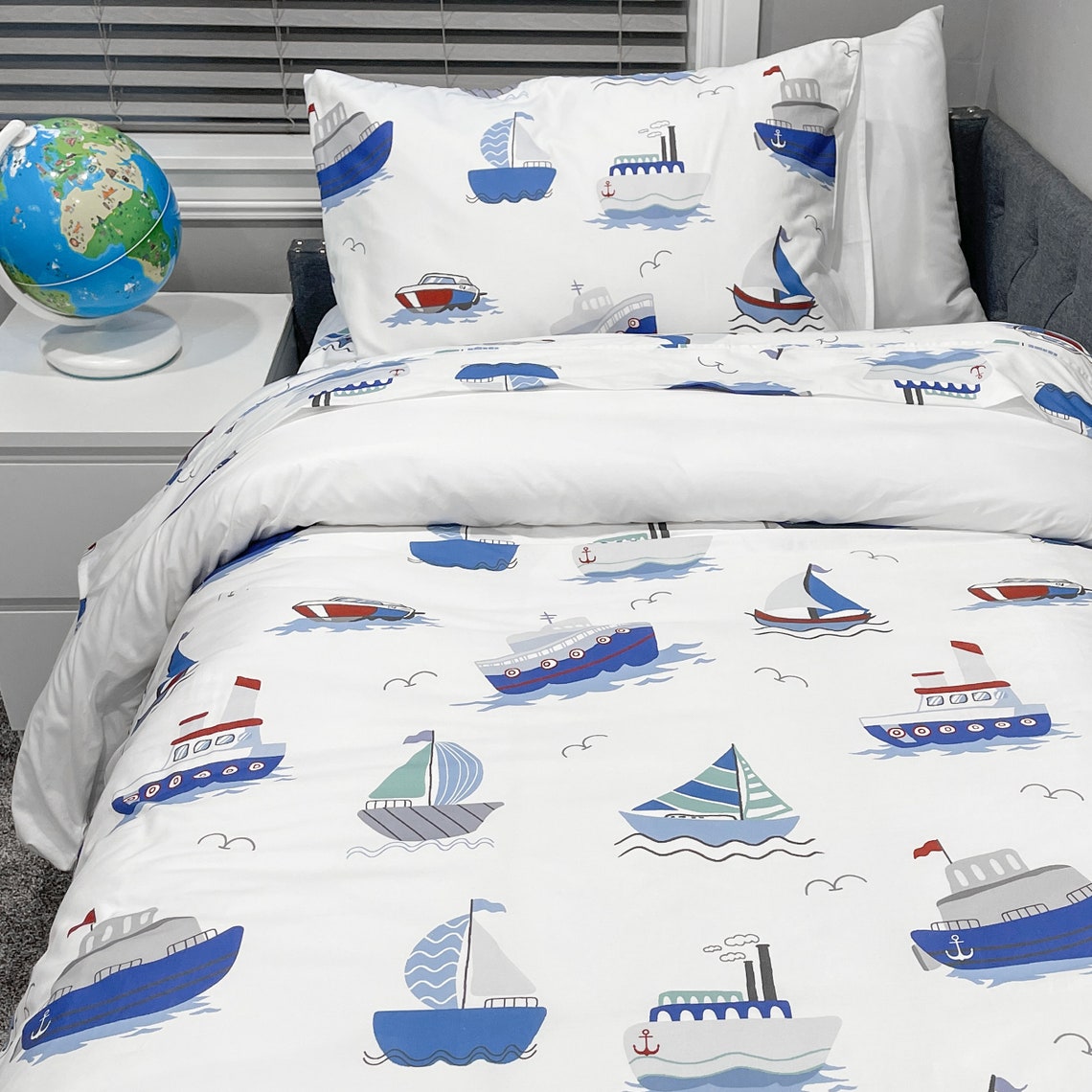 Sailboat Duvet Cover Set: 100% Natural Cotton Ocean Theme Bedding, Twin ...